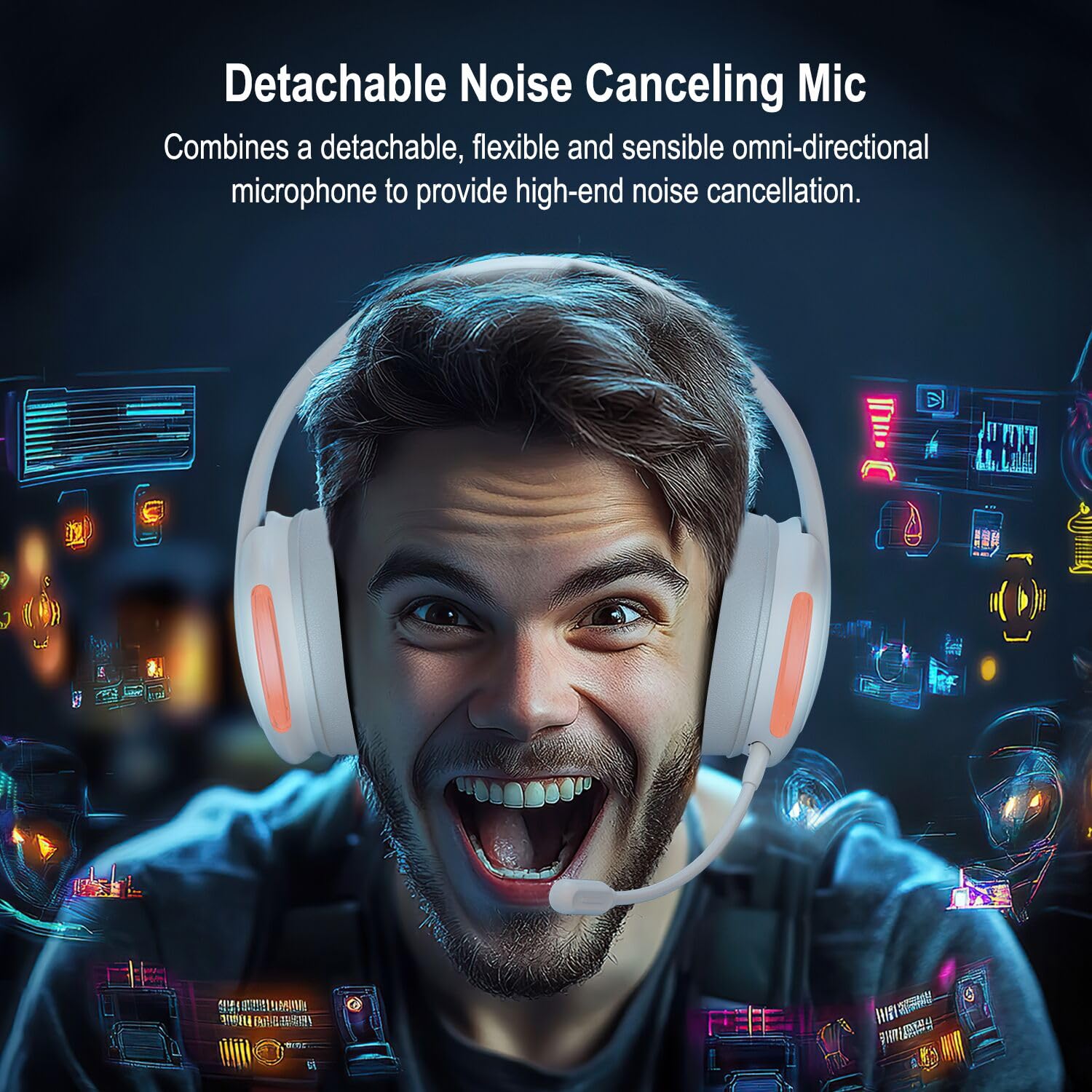 YOTMS Wireless Gaming Headset, 2.4GHz Wireless Headset for PC, PS4/PS5, Switch, Long Battery Up to 30h, 7.1 Surround Sound, Detachable Microphone, 3.5mm Wired Jack for Xbox (Beige)