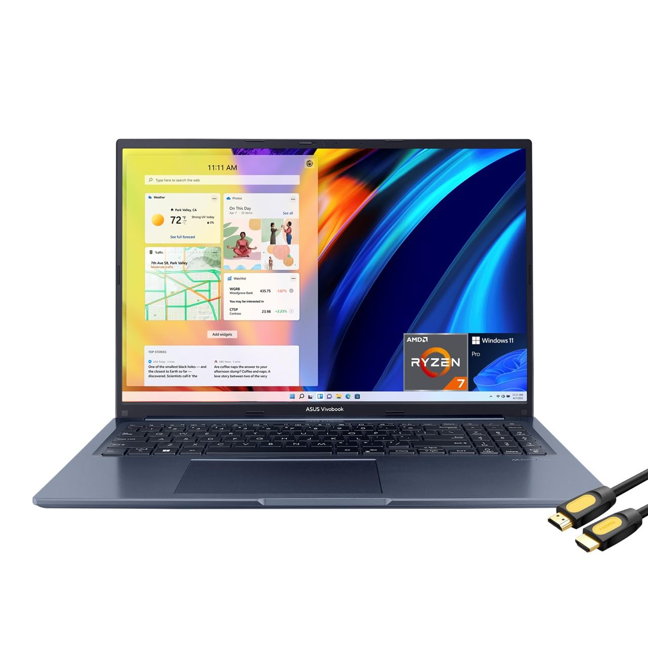 ASUS Vivobook Laptop, 16" FHD IPS Display, AMD Ryzen 7 5800HS, AMD Radeon Graphics, 12GB DDR4, 1TB NVMe SSD, 180° Lay-Flat Hinge, USB-C, Wi-Fi 6, Keypad, Bluetooth, Webcam, PDG HDMI, Win 11 Pro