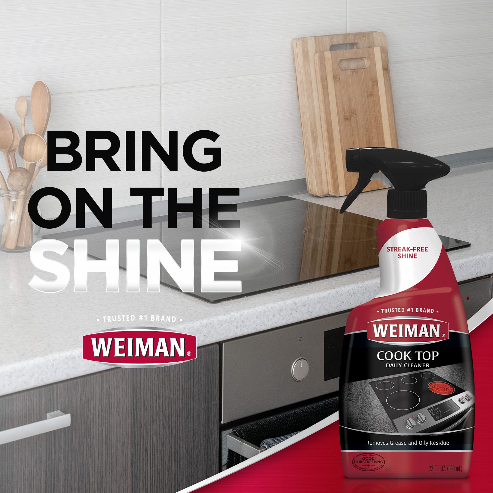 Weiman Disinfecting Stovetop Cleaner & Stainless Steel Cleaner - 22 Ounce - Daily Appliance Kitchen Cleaning Kit