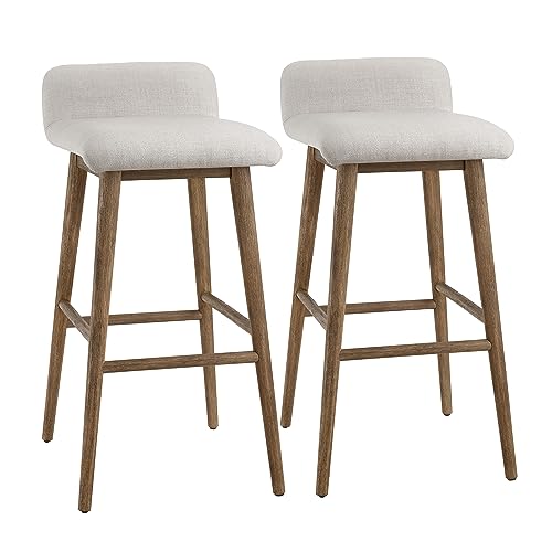 Ball & Cast Upholstered Pub Height Bar Stools 30 inch Kitchen Wooden Stool Chairs Set of 2, Linen