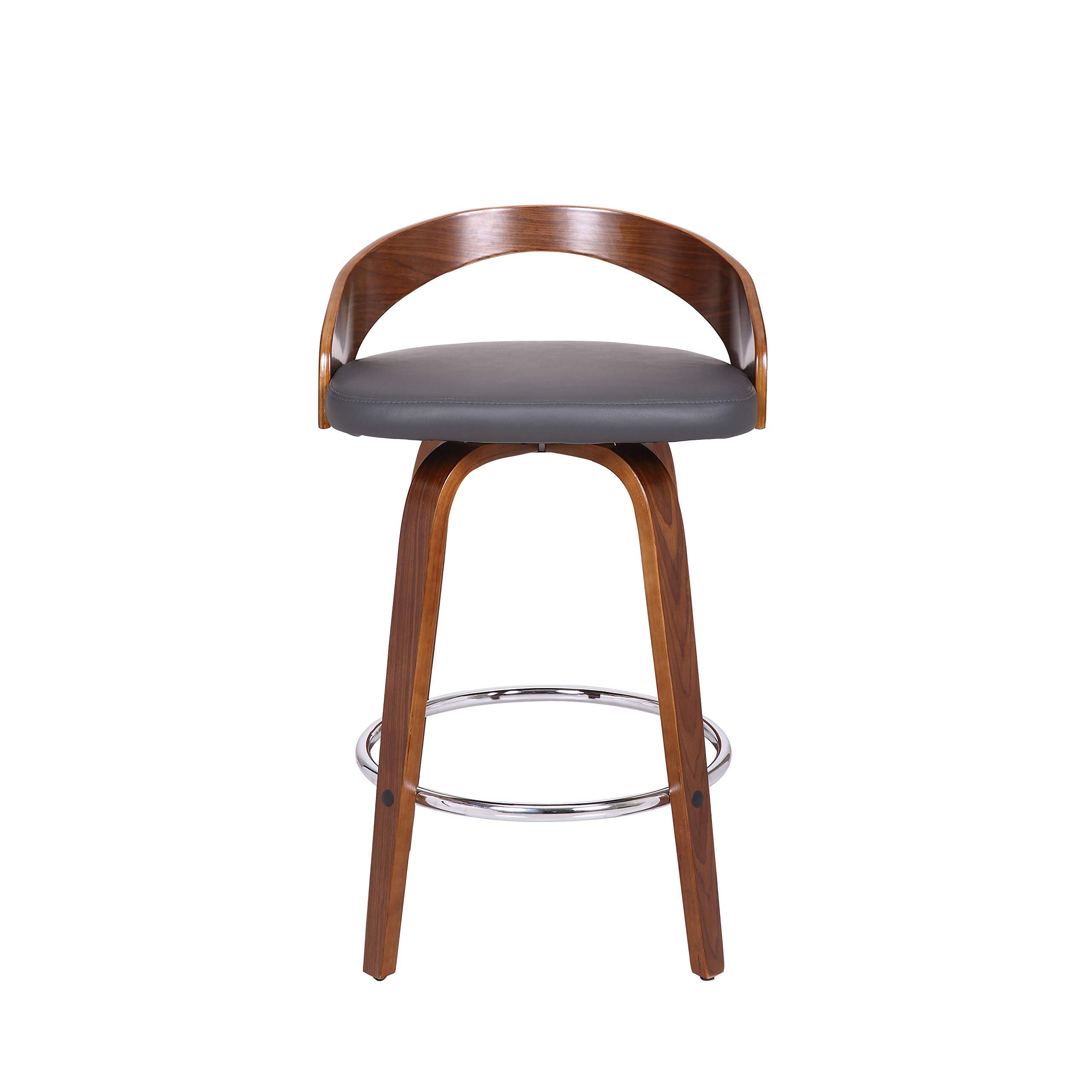 Armen Living Sonia Mid Century Modern Swivel Bar Stool for Kitchen Island Counter in Gray Faux Leather and Walnut Wood, 26" Seat Height