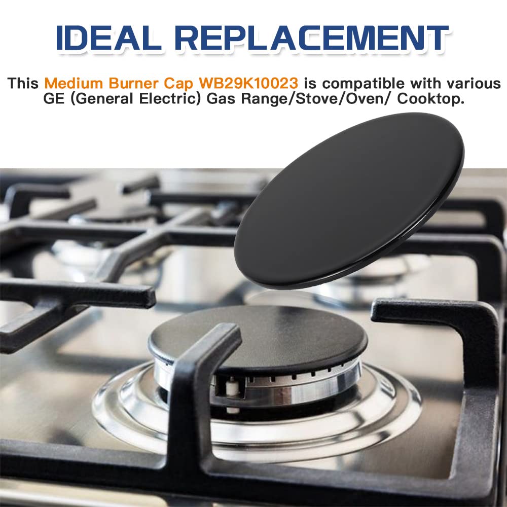[Upgraded] WB29K10023 Range Medium Burner Cap Replacement Part, Fit for GE Gas Range/Stove/Oven/Cooktop, 3.2 Inch Diameter (2Pcs)