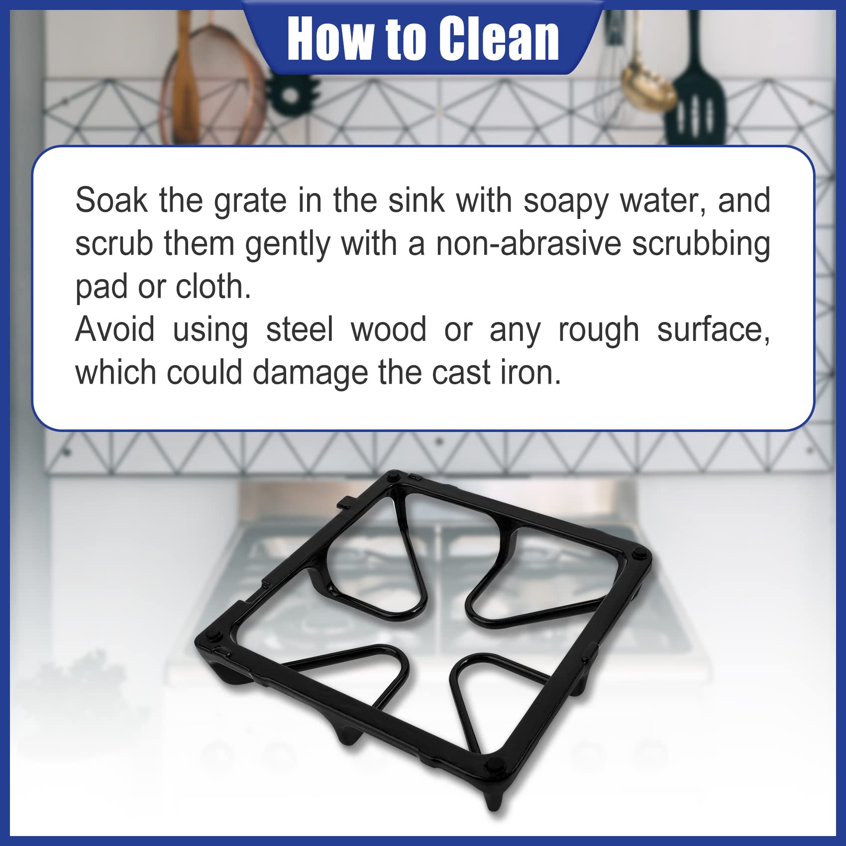 WB31K10034 Burner Grate Compatible with GE Gas Stove Range, 8.5 X 8.5 inches Grate Replacement Parts for General Electric Gas Stove Top Surface Grate Cast Iron Rack Set 4 Packs