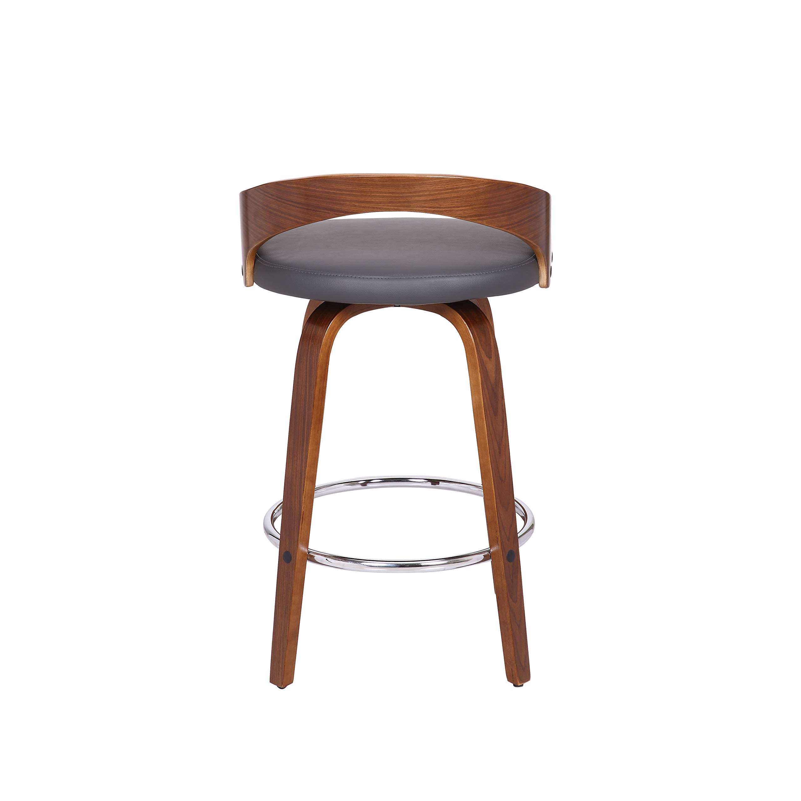Armen Living Sonia Mid Century Modern Swivel Bar Stool for Kitchen Island Counter in Gray Faux Leather and Walnut Wood, 26" Seat Height