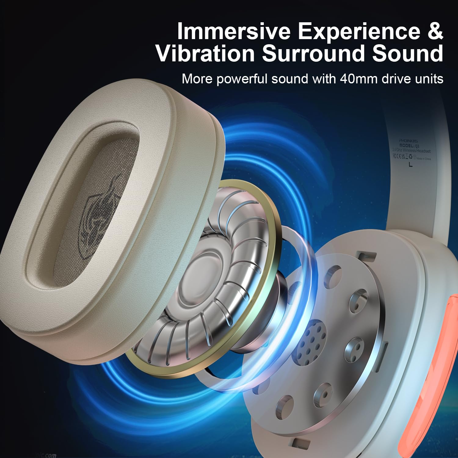 YOTMS Wireless Gaming Headset, 2.4GHz Wireless Headset for PC, PS4/PS5, Switch, Long Battery Up to 30h, 7.1 Surround Sound, Detachable Microphone, 3.5mm Wired Jack for Xbox (Beige)