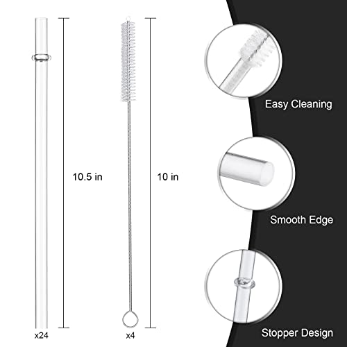 24 Pcs, Highly Clear Reusable Straws with 4 Straw Brushes, 10.5 in Long Hard Plastic Drinking Straws, Transparent Replacement Straws for 16OZ-32 OZ Tumblers, Cups, Jars, YETI, Starbucks - BPA FREE