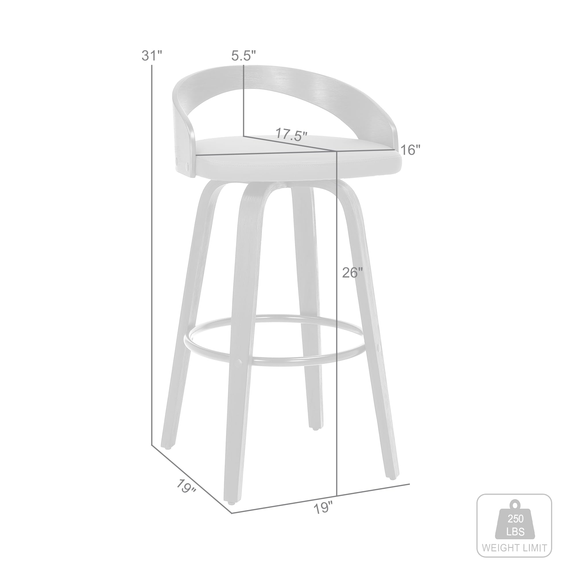 Armen Living Sonia Mid Century Modern Swivel Bar Stool for Kitchen Island Counter in Gray Faux Leather and Walnut Wood, 26" Seat Height