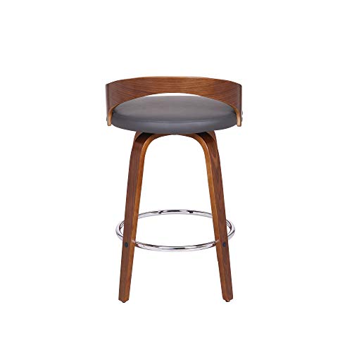 Armen Living Sonia Mid Century Modern Swivel Bar Stool for Kitchen Island Counter in Gray Faux Leather and Walnut Wood, 26" Seat Height