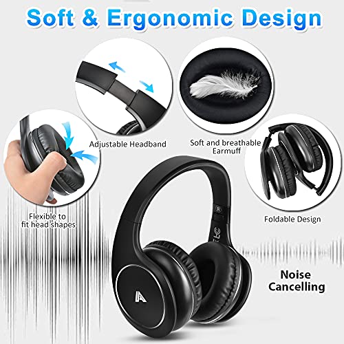 Wireless Headphones for TV Watching, Folding Over Ear Headphones with 2.4GHz RF Transmitter Support Optical RCA AUX, No Audio Delay, 100ft Wireless Range (Blackness)
