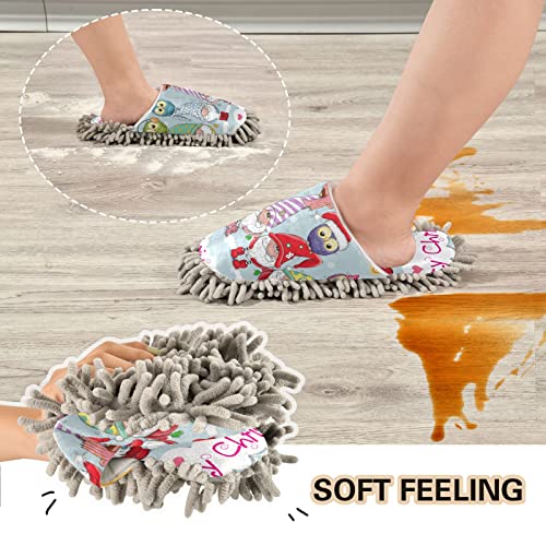 Kigai Microfiber Cleaning Slippers Christmas Gnome and Owls Washable Mop Shoes Slipper for Men/Women House Floor Dust Cleaner, Size L