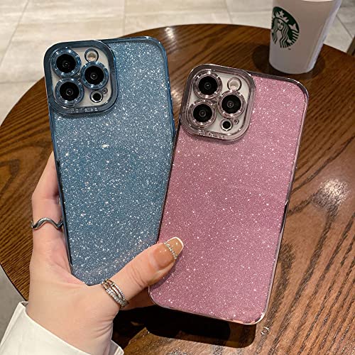 Fycyko Compatible with iPhone 12 Mini Case Glitter Luxury Cute Clear Flexible Plating Cover Camera Protection Shockproof Phone Case for Women Girl Men Design for iPhone 12 Mini Cover 5.4'' Blue