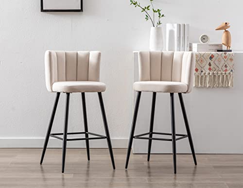 Kmax 30 Inch Bar Stools Set of 2 Modern Fabric Bar Stools with Black Footrest Petals Seat for Kitchen Island&Bar, Beige