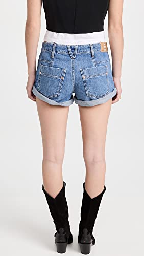 Free People Women's Beginners Luck Slouch Shorts, Felicity Wash, Blue, 25