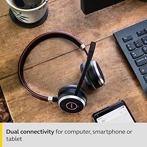 Jabra Evolve 65 MS Wireless Headset, Stereo – Includes Link 370 USB Adapter – Bluetooth Headset with Industry-Leading Wireless Performance, Advanced Noise-Cancelling Microphone, All Day Battery