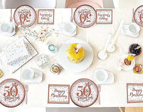 GREPARPY 50th Birthday Decorations Women Tableware - Rose Gold 50 And Fabulous Birthday Decorations Dinnerware, Fifty Birthday Plate, Napkin, Fork, Her 50-Year-Old Birthday Party Supplies | Serve 24