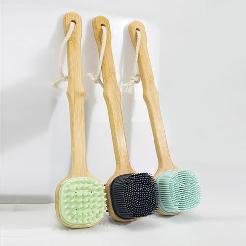 Two-in-One Silicone Scrubber Handle Bath Scrub Brushing Body Shower Soft Dual-Sided Back for Men and Women (Color : Black Grey)