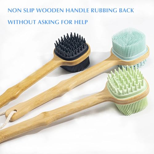Two-in-One Silicone Scrubber Handle Bath Scrub Brushing Body Shower Soft Dual-Sided Back for Men and Women (Color : Black Grey)