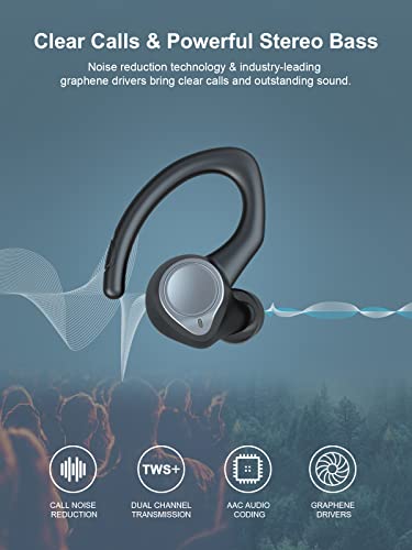 Coucur Wireless Earbuds, Bluetooth 5.1 Sport Headphones in Ear with Detachable Earhooks, Bluetooth Earbuds with Immersive Sound, Wireless Earphones with Noise Cancelling Mic, IP7 Waterproof Headset