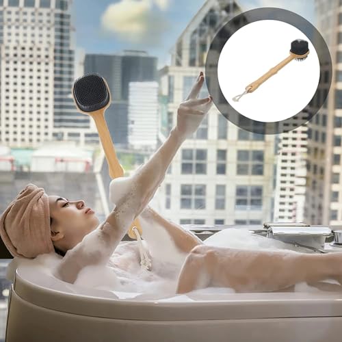 Two-in-One Silicone Scrubber Handle Bath Scrub Brushing Body Shower Soft Dual-Sided Back for Men and Women (Color : Black Grey)