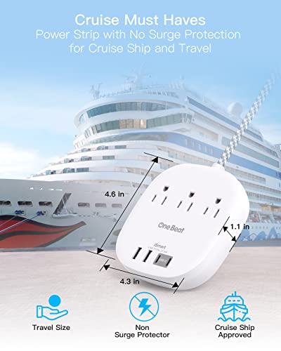 Flat Plug Power Strip, 5ft Ultra Flat Extension Cord - 3 Outlets 4 USB Ports (2 USB C) Desktop Charging Station, Power Strip with No Surge Protection for Cruise Ship, Travel, Dorm Room Essentials
