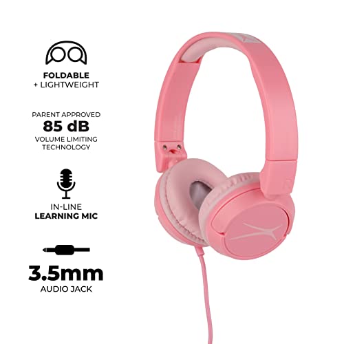 Altec Lansing Over The Ears Kids Headphones - Volume Limiting Technology for Developing Ears, Ages 6-9, Perfect for Learning from Home, Pink
