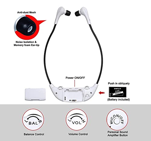 SIMOLIO 2.4G Long-Distance Wireless TV Headsets with an Extra Receiver for Replacement, One Base with One Charging Slot Only