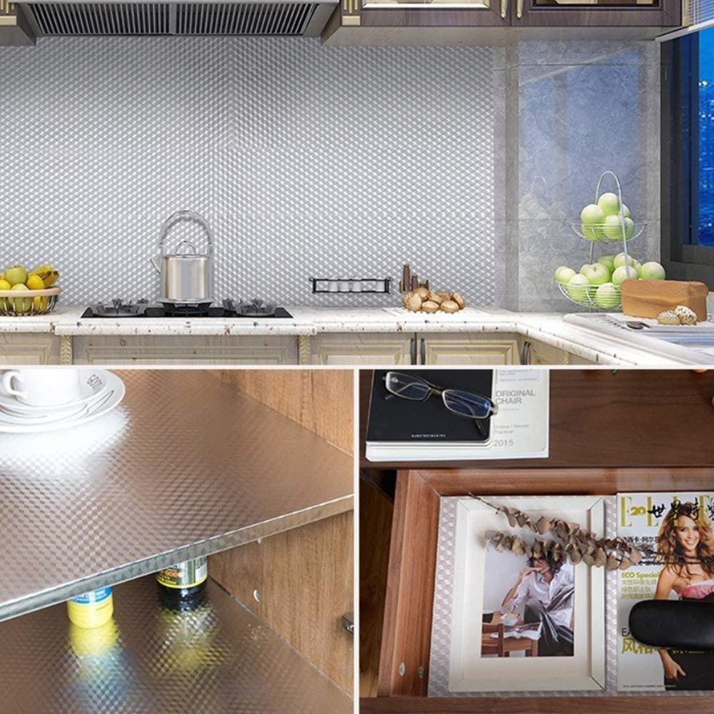 Kitchen Oil-Proof Waterproof Stickers ,3D Cube Texture Aluminum Foil Kitchen Stove Cabinet Contact Paper Counter top Cover Paper Self Adhesive Large Drawer Pad Oil