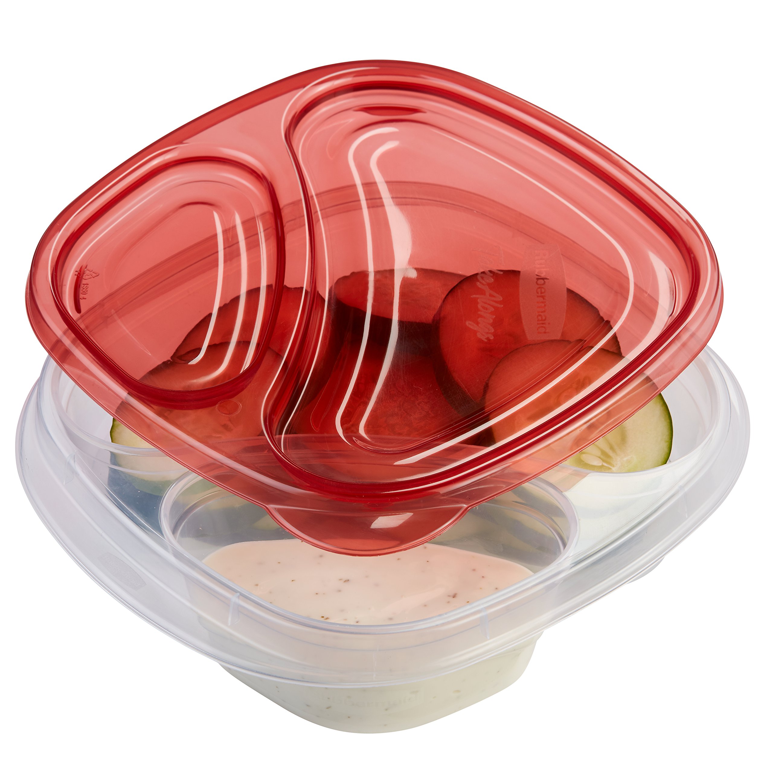 Rubbermaid TakeAlongs Divided Snacking Food Storage Containers, 2.2 Cup, Tint Chili, 3 Count