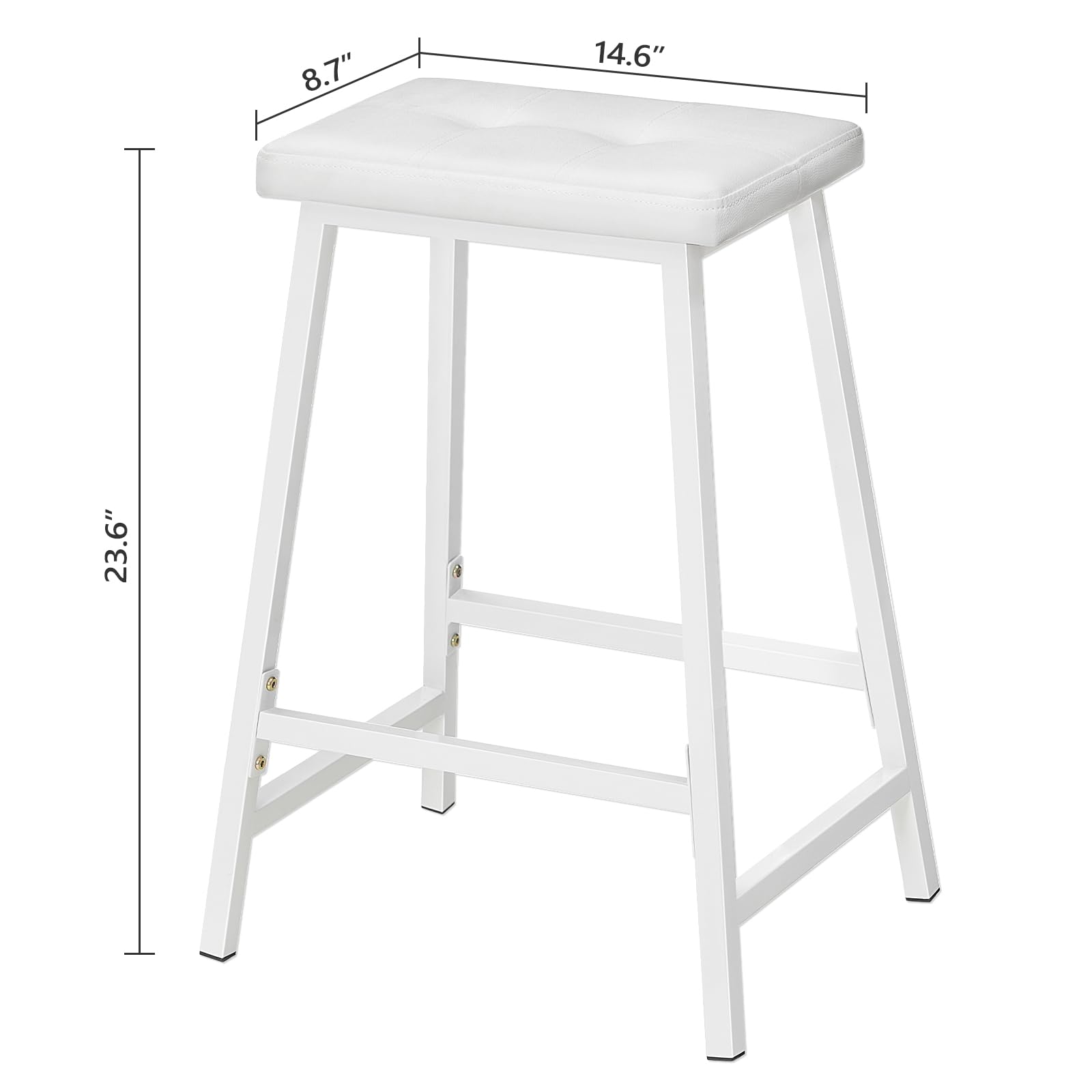 MAHANCRIS Bar Stools, Set of 2 PU Upholstered BarStools, 23.6-Inches Bar Chairs, Counter Height Bar Stools for Kitchen, Dining Room, Bar, Easy Assembly, White BABW04R01