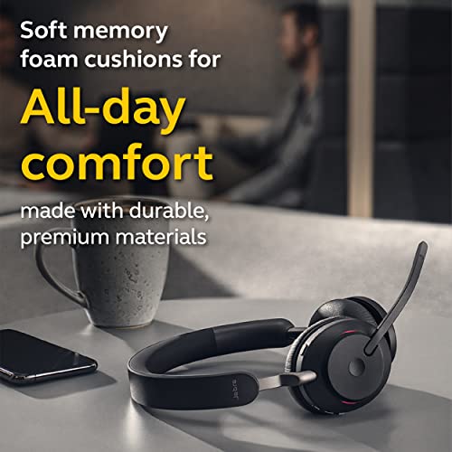 Jabra Evolve2 65 UC Wireless Headphones with Link380a, Stereo, Black โ Wireless Bluetooth Headset for Calls and Music, 37 Hours of Battery Life, Passive Noise Cancelling Headphones