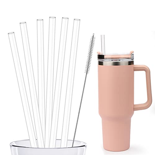 AIERSA 6 Pack Replacement Straws Compatible Stanley 40oz Tumbler,Plastic Clear Reusable Straw for Stanley Adventure Quencher Travel Tumbler,Long Straws with Cleaning Brush for Stanley Cup Accessories