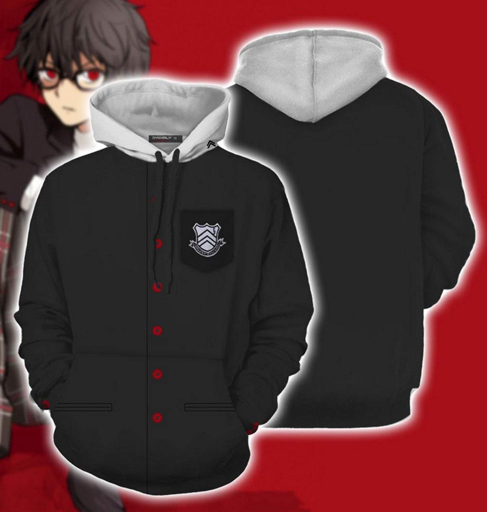 Wish Costume Shop Persona 5 P5 Cosplay Costume Hoodie Anime Joker Sweatshirt (M, Black 1)