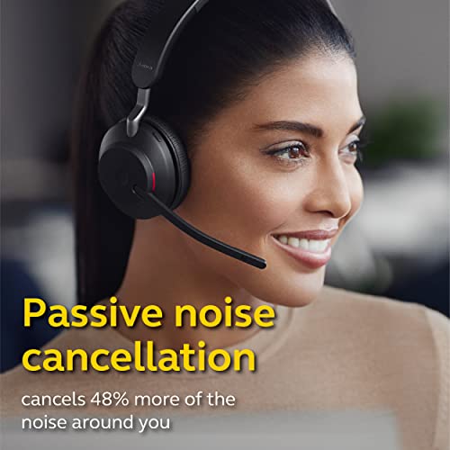 Jabra Evolve2 65 UC Wireless Headphones with Link380a, Stereo, Black โ Wireless Bluetooth Headset for Calls and Music, 37 Hours of Battery Life, Passive Noise Cancelling Headphones