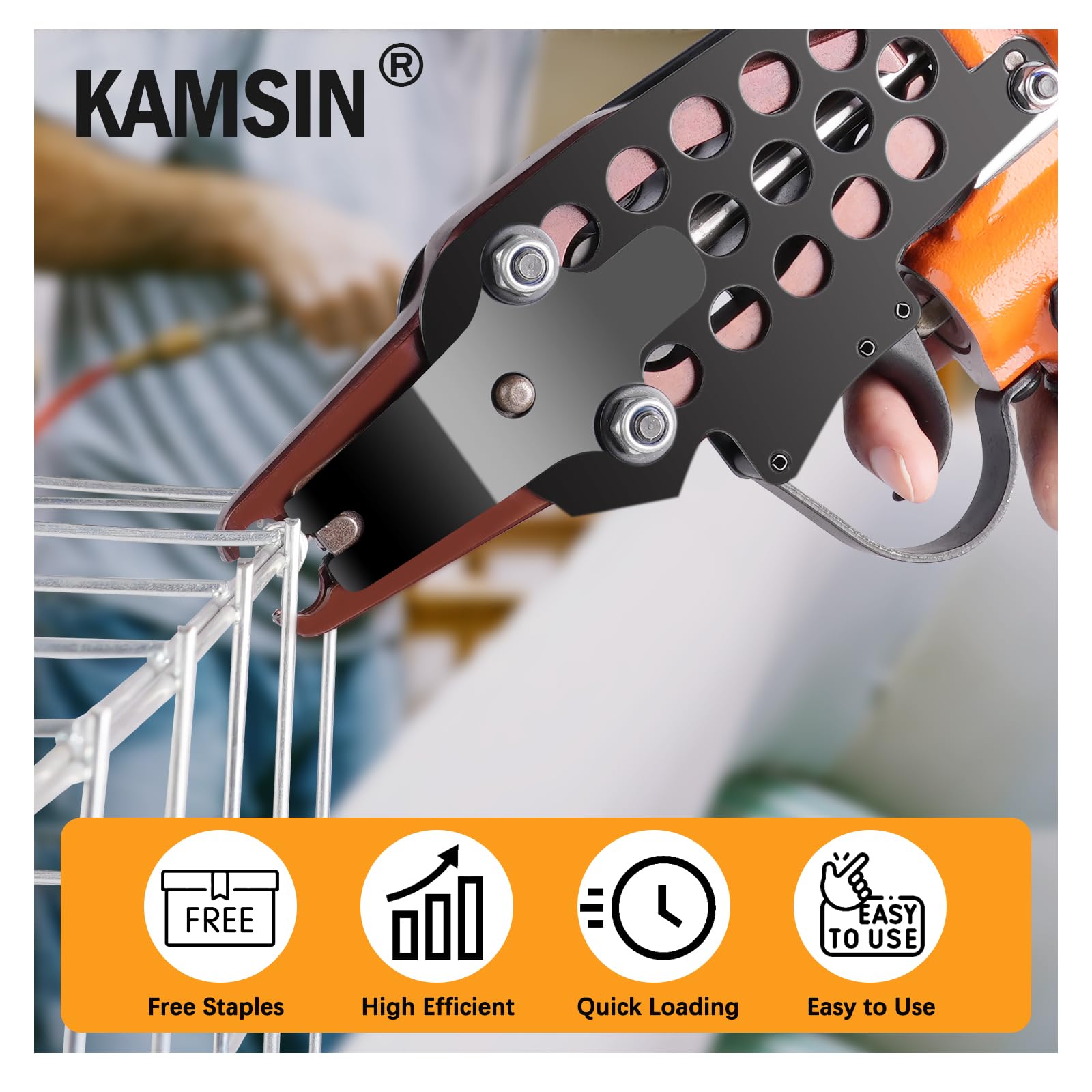 Kamsin K-SC7E 15 Gauge Pneumatic Hog Ring Gun 3/4-Inch Crown Long Nose Air Power C Ring Gun, 7-8mm Closure Diameter Hog Ring Stapler, C Ring Stapler Fencing Tool for Spring Mattress, Cages, Car Seat