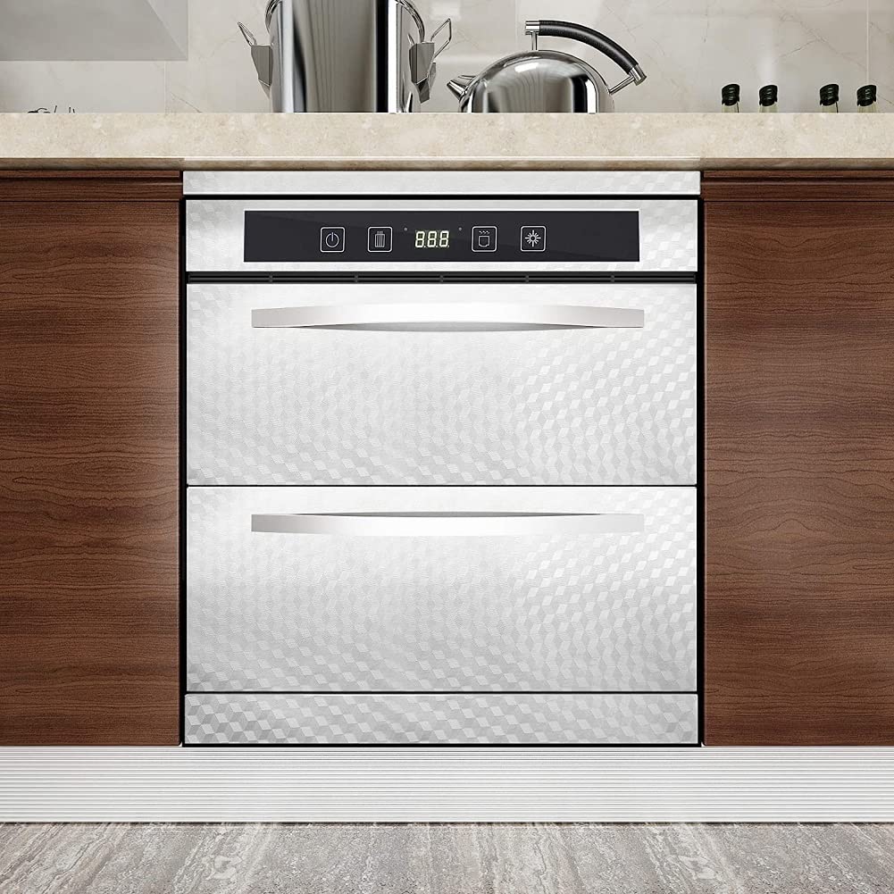 Kitchen Oil-Proof Waterproof Stickers ,3D Cube Texture Aluminum Foil Kitchen Stove Cabinet Contact Paper Counter top Cover Paper Self Adhesive Large Drawer Pad Oil