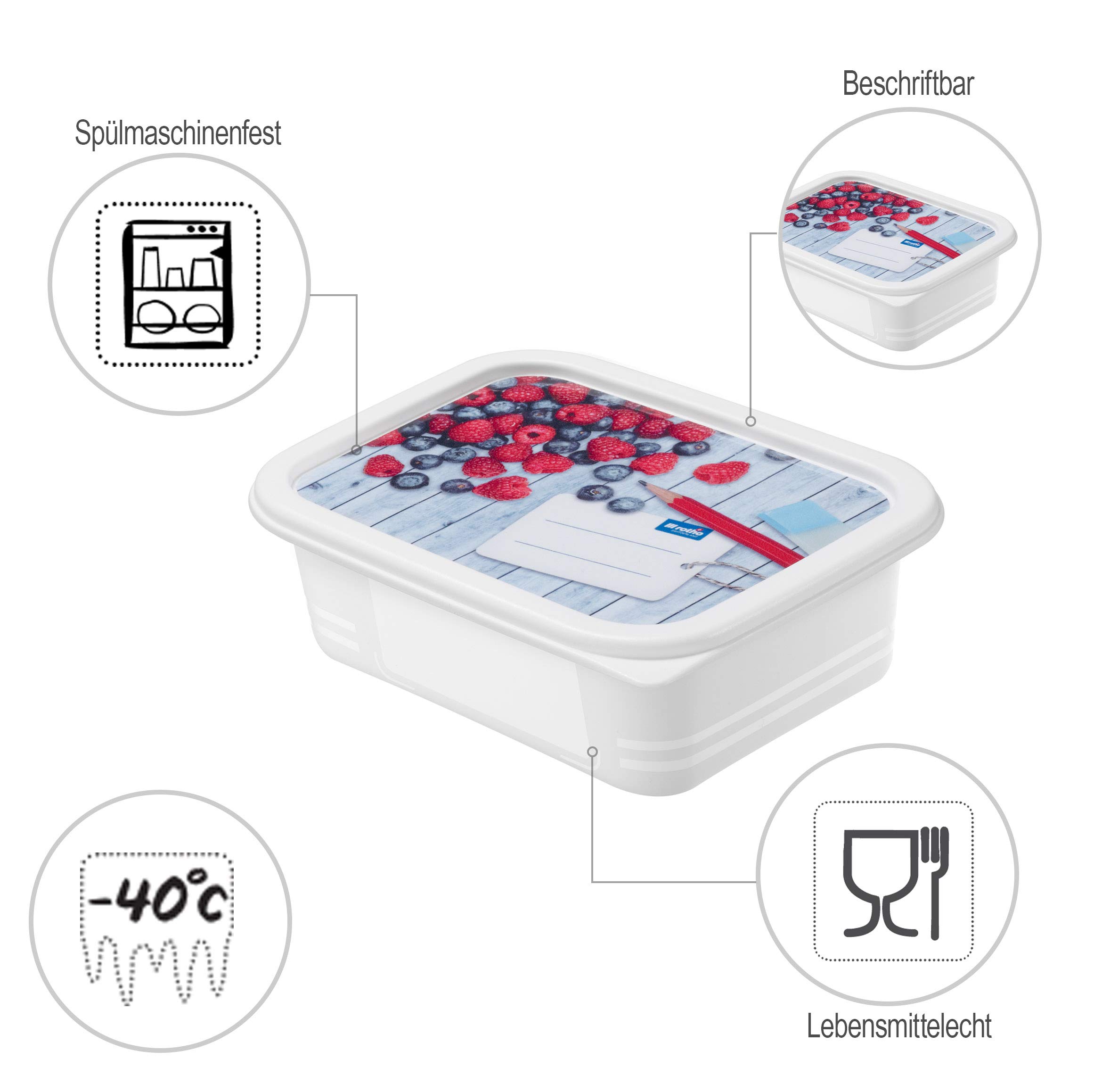 Rotho Domino Set of 4 Food Storage Container, Plastic (BPA-Free), 4X 0.5 litres (15.7 x 11.8 x 5.3 cm), Red, One Size
