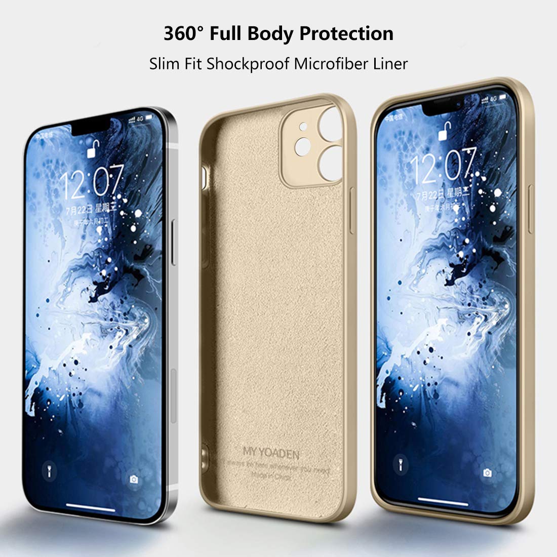Liquid Silicone Case Compatible with iPhone 12 Mini 5.4", Anti Scratch & Fingerprint, Microfiber Liner Shockproof Full Body Covered Slim Soft Gel Rubber Enhanced Camera & Screen Drop Protection, Blue