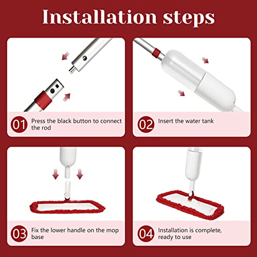 Nofaner Spray Mop, Mops for Floor Cleaning Kitchen Dry Wet Flat Mop with 22 Oz Refillable Bottle 4 Washable Pads 1 Slicker Scraper for Wood Laminate Vinyl Ceramic Hardwood Tiles