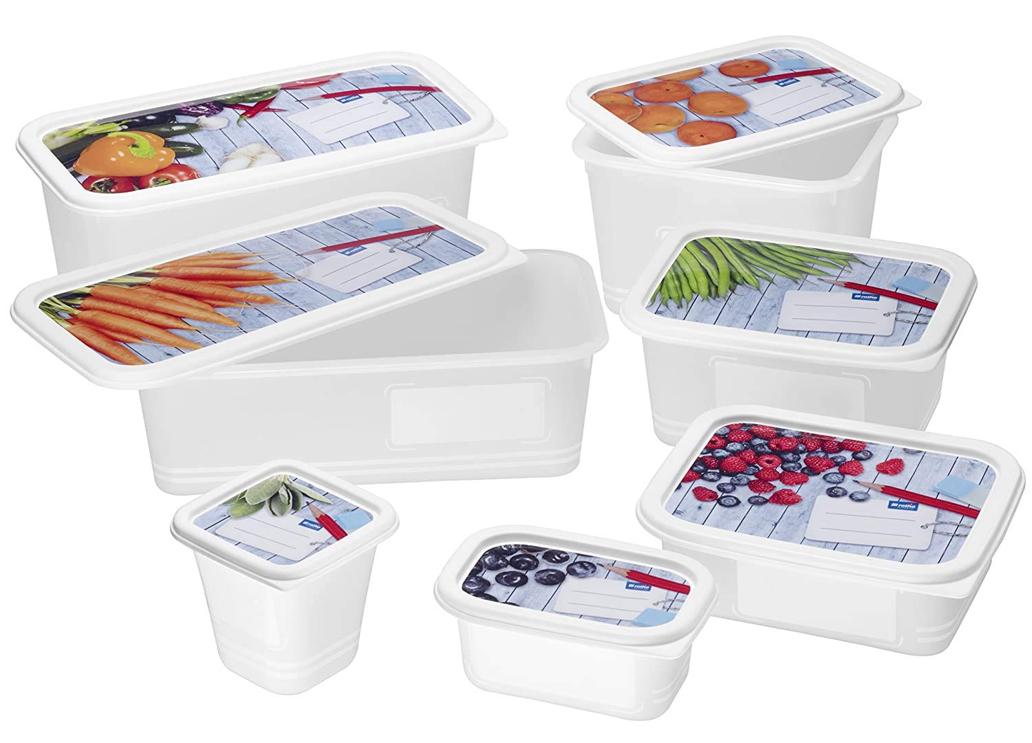 Rotho Domino Set of 4 Food Storage Container, Plastic (BPA-Free), 4X 0.5 litres (15.7 x 11.8 x 5.3 cm), Red, One Size