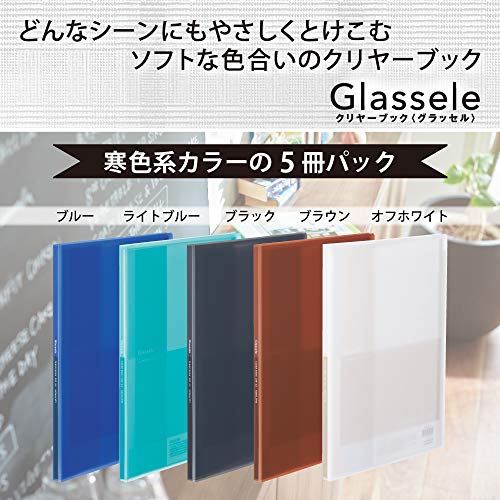 Kokuyo Glassele File, Clear Book, Display Book, Presentation Binder with Plastic Sleeves 20-Pocket Bound, Sheet Protector, A4, 5-Pack Cool Colors, Japan Import (99KRA-GL20X5-2)