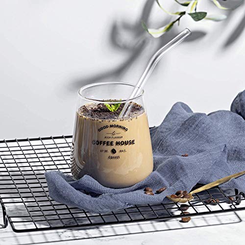 HeykirHome 4-Pack Reusable Glass Straw with Travel Case,Size 8.5''x10 MM,Including 2 Straight and 2 Bent with 2 Cleaning Brush- Perfect For Smoothies, Tea, Juice