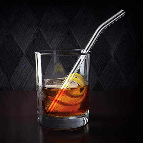 HeykirHome 4-Pack Reusable Glass Straw with Travel Case,Size 8.5''x10 MM,Including 2 Straight and 2 Bent with 2 Cleaning Brush- Perfect For Smoothies, Tea, Juice