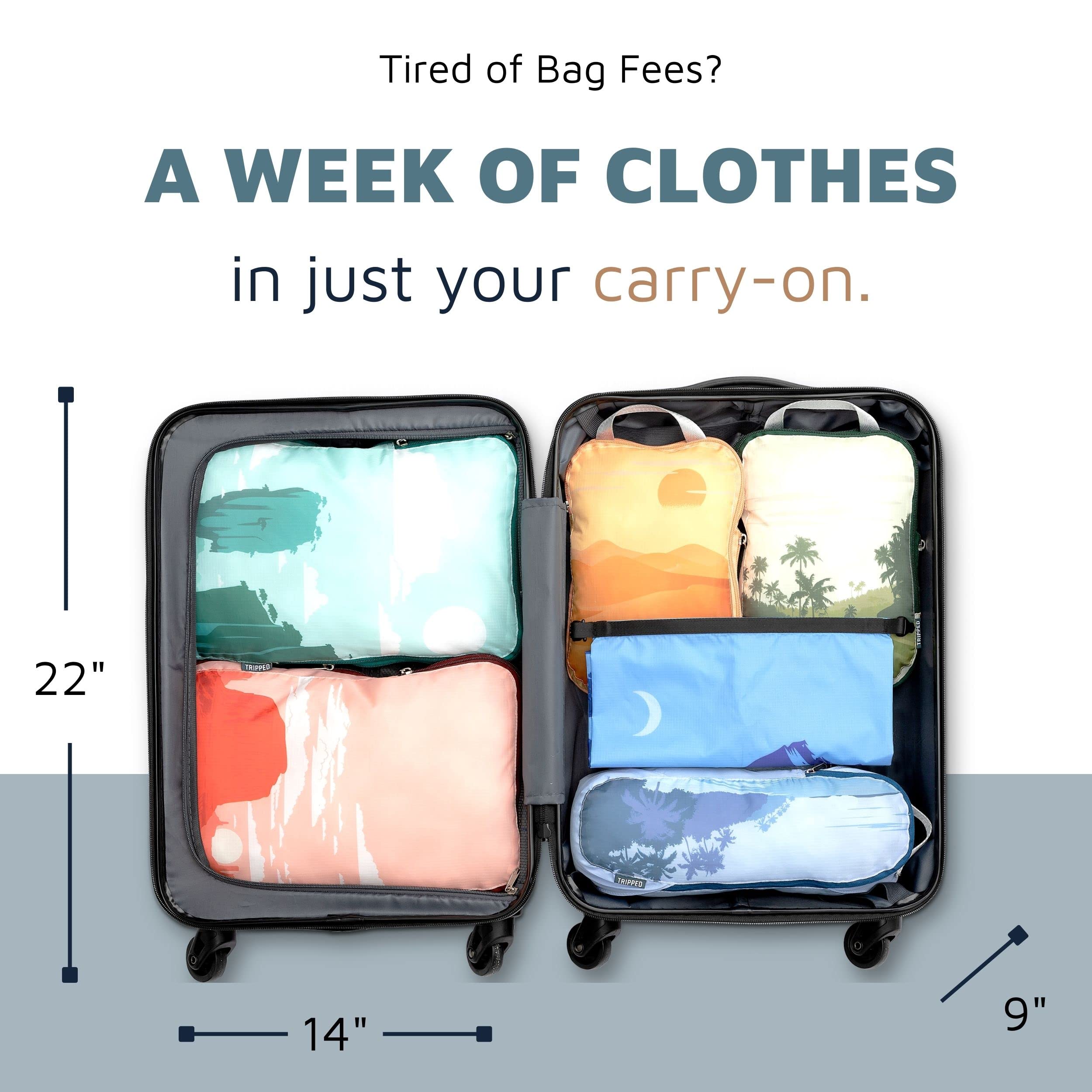 TRIPPED Travel Gear Compression Packing Cubes for Travel - Luggage and Backpack Organizer Packaging Cubes for Clothes (Graphic, 6 Piece Set)