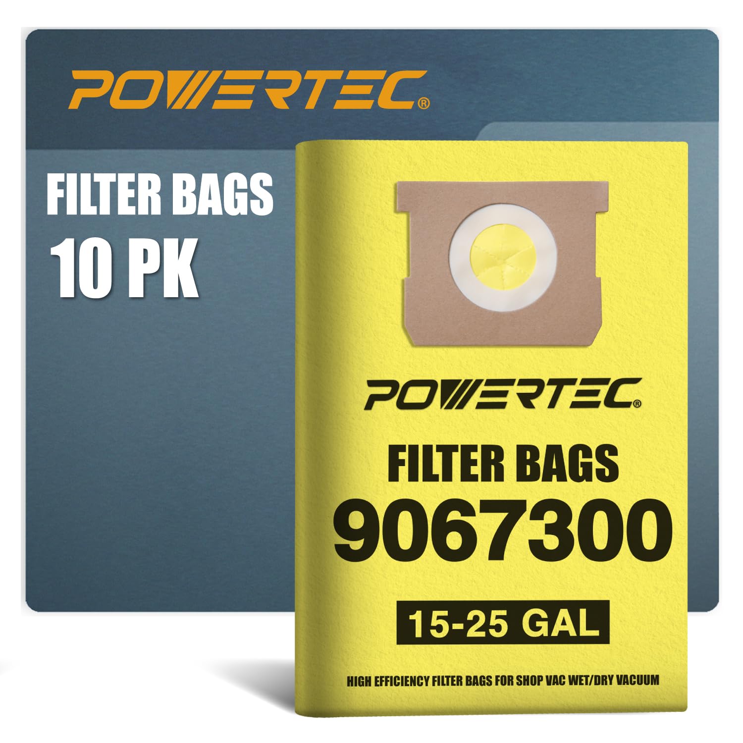 POWERTEC 90663, 90673 Shop Vacuum Bags 10PK, for Shop Vac Type G 9066300, Type J 9067300, VF2008 Filter Bags, 15-25 Gallon Replacement For Shop Vac Bags, Shop Vacuum Accessories (75025-P5)