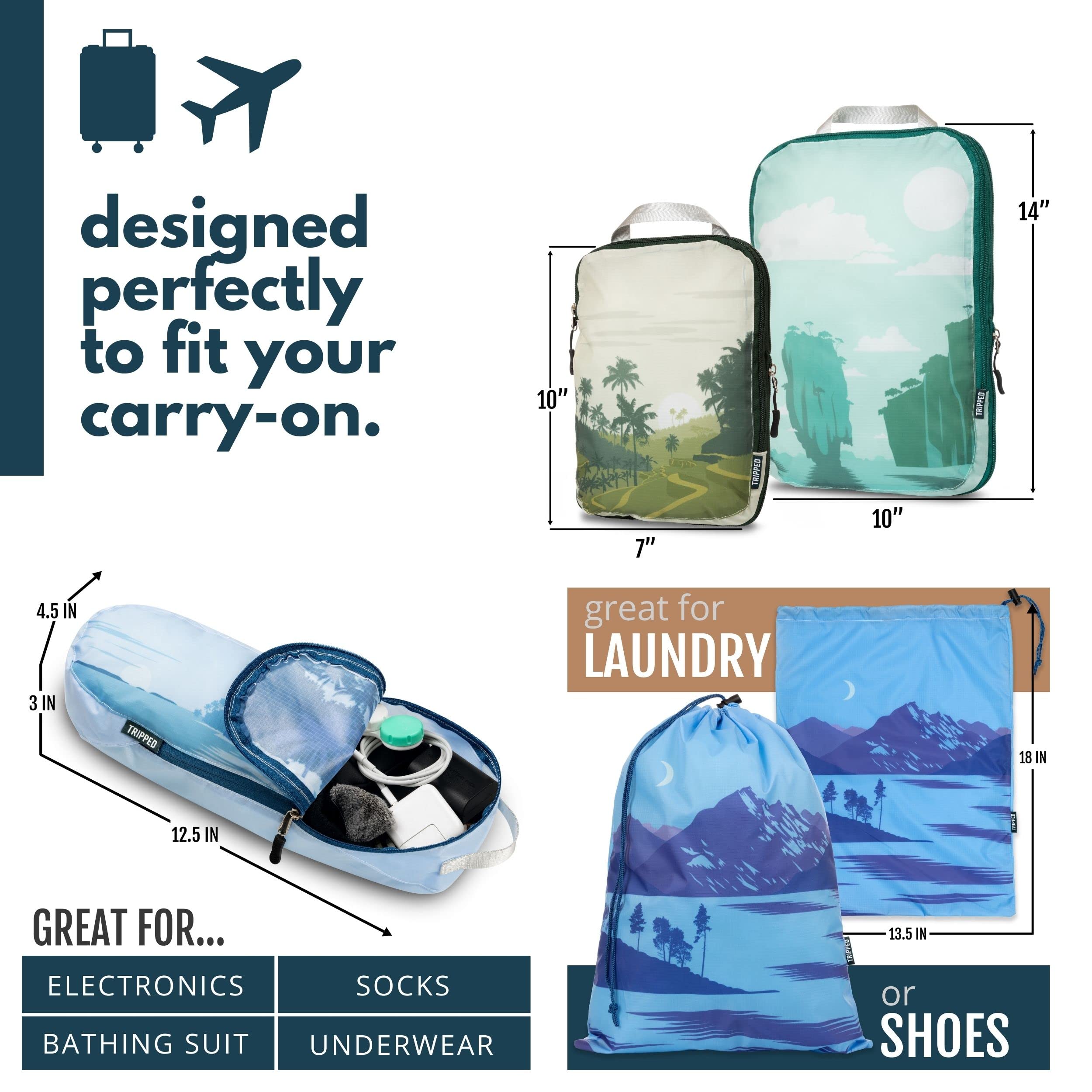 TRIPPED Travel Gear Compression Packing Cubes for Travel - Luggage and Backpack Organizer Packaging Cubes for Clothes (Graphic, 6 Piece Set)