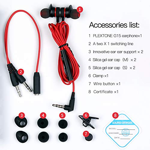 Gaming Earbuds Wired Earbuds in Ear Headphone with Mic and Volume Control for Gaming, 3.5MM Noise Cancelling Stereo Bass Gaming Earbuds for iPhone, Smartphone,Plextone G15 Nintendo Switch,