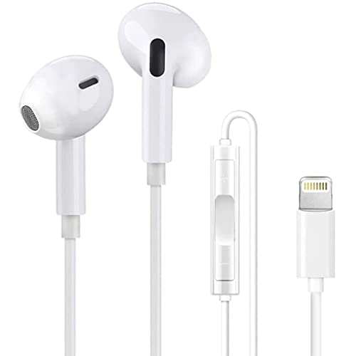 Apple Earbuds Wired Lightning HeadphonesăApple MFi Certifiedă Earphones with Lightning Connector Built-in Microphone and Volume Control Perfectly Compatible with iPhone 14/13/12/11/SE/X/XR/X/8/7 Plus