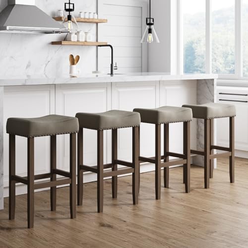Nathan James Hylie Nailhead Wood Pub-Height Kitchen Counter Bar Stool 29", Gray/Dark Brown