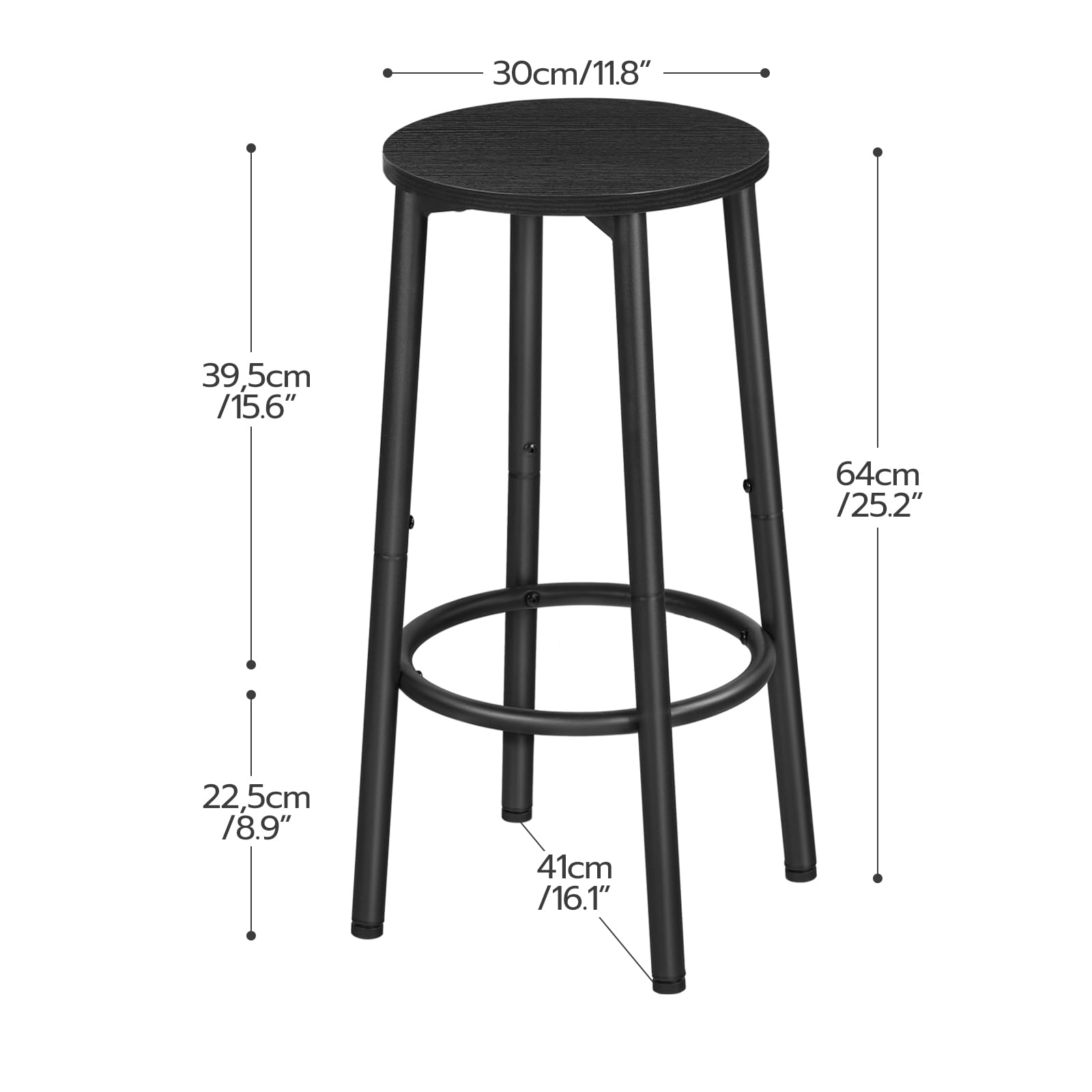 HOOBRO Bar Stools, Set of 2 Bar Chairs, Kitchen Round Height Stools with Footrest, Breakfast Bar Stools, Sturdy Steel Frame, for Dining Room, Kitchen, Party, Easy Assembly, Black BK03BY01
