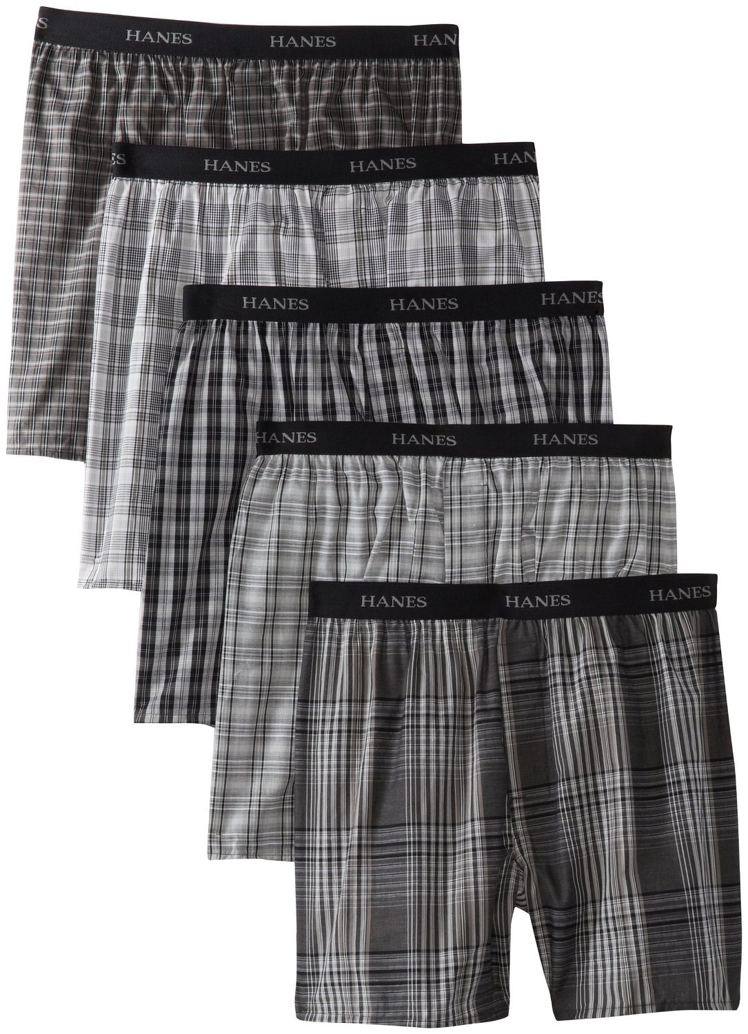 Hanes Classic Mens Yarn Dyed Exposed Waistband Boxer P5 - Small, Black/Blue
